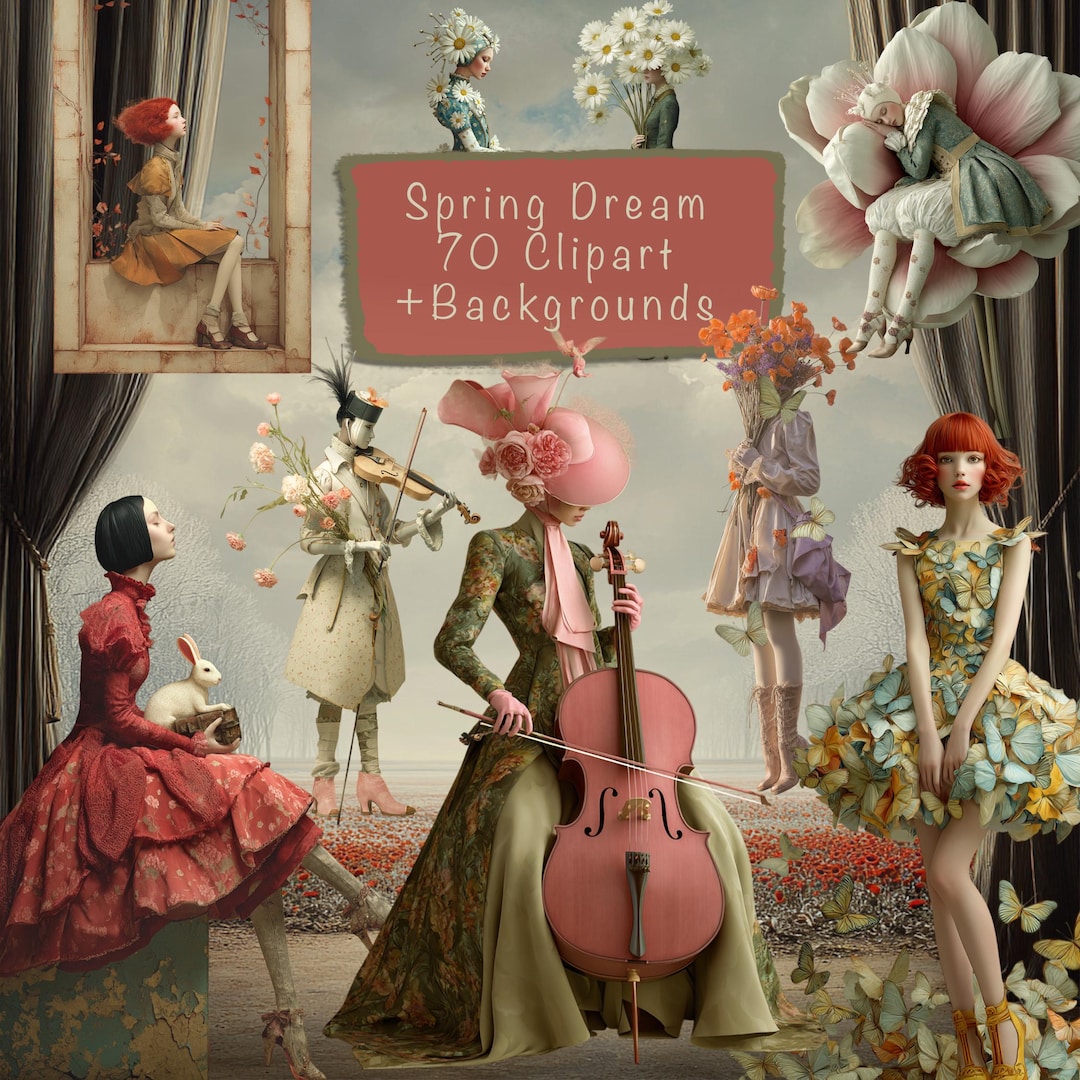 Spring Dream Escape Characters 70 Clipart PNG + 20 Backgrounds, DIY ...