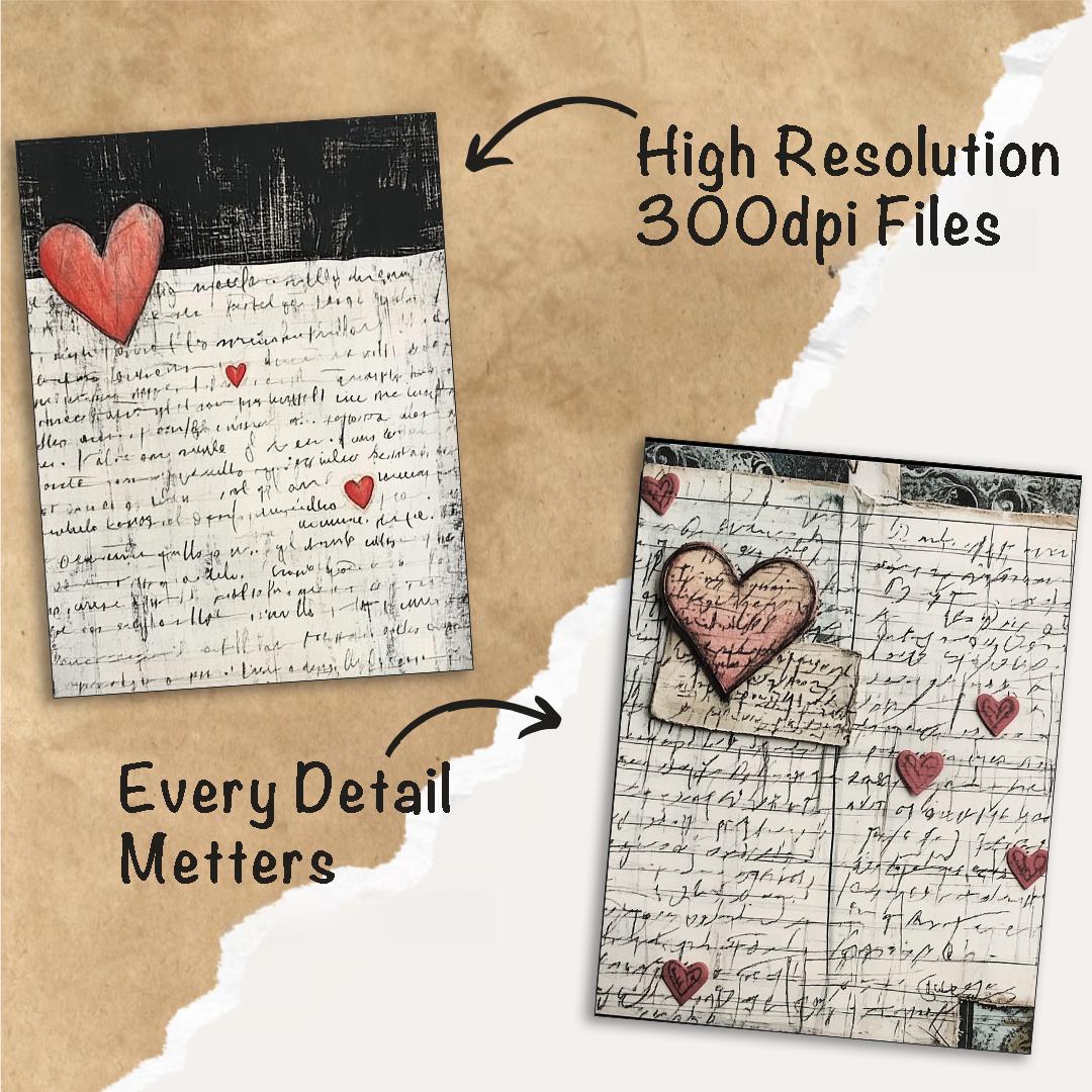 45 Valentine Love Notes Digital Papers Bundle, DIY Card Making, Junk ...