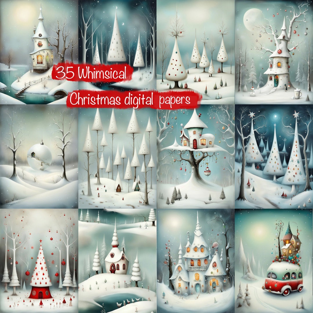 35 Whimsical Surreal Christmas Digital Papers Bundle, Christmas ...