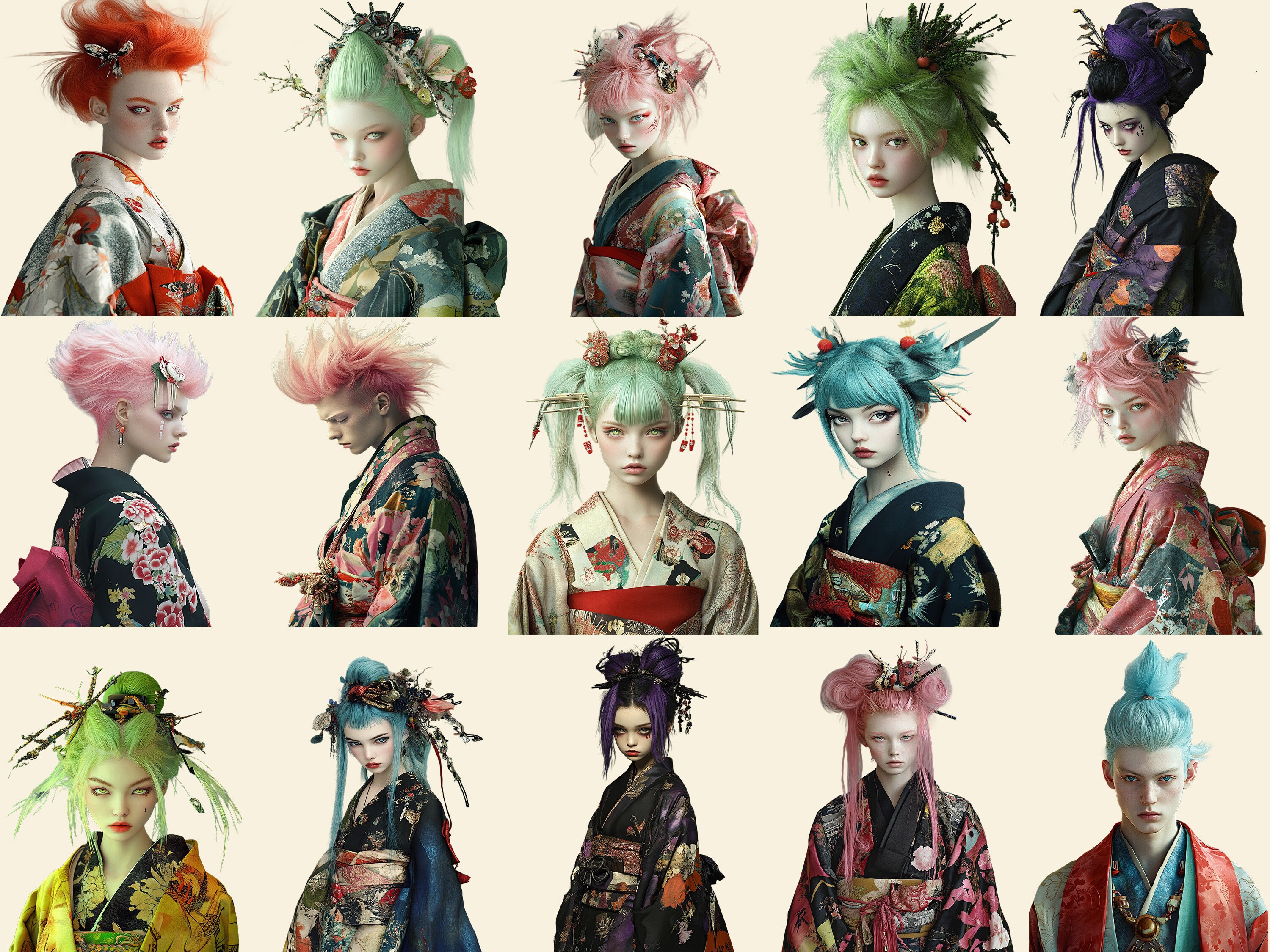 45 Japanese Peculiar People Portraits Clipart Bundle + 20 Backgrounds ...