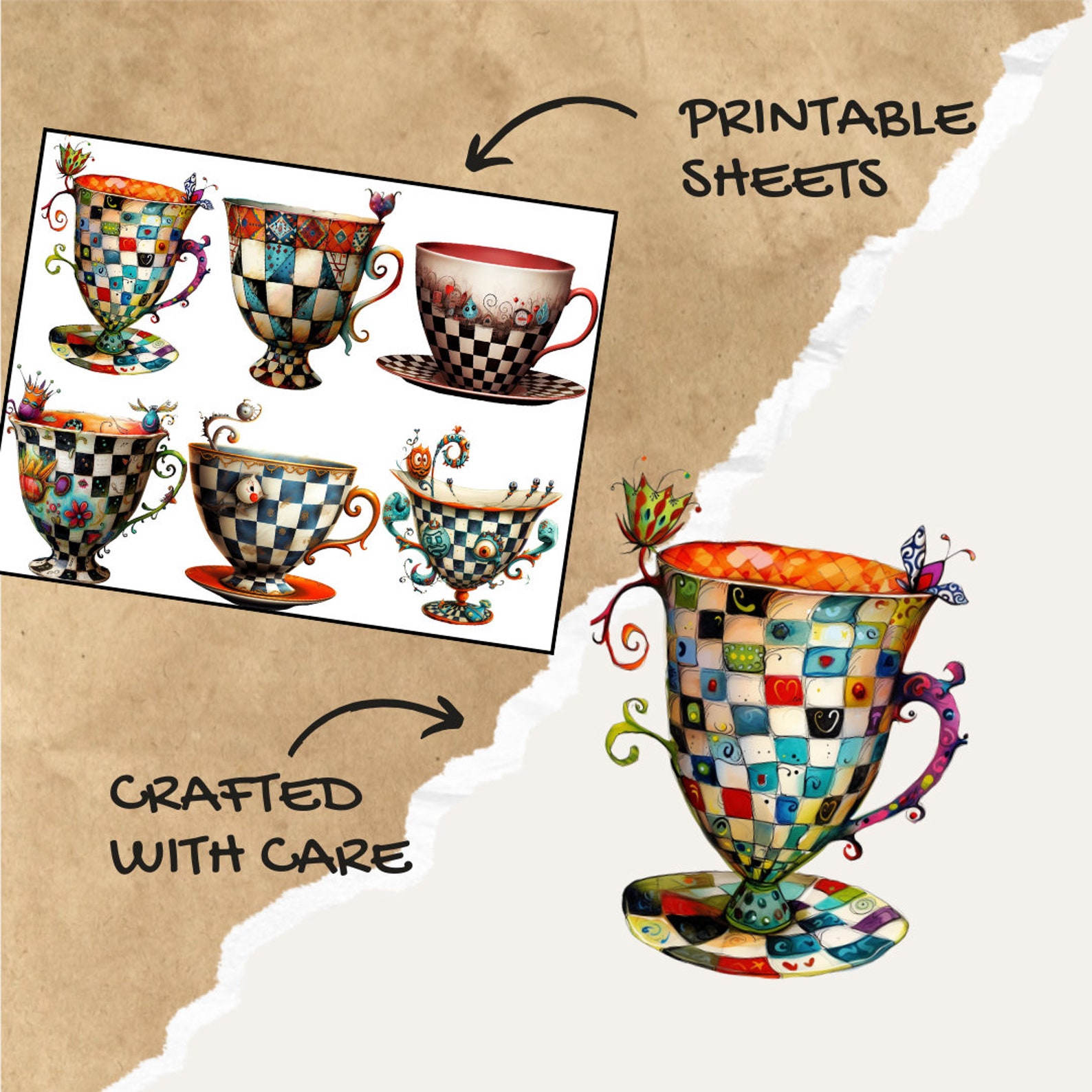 Set of 30 Quirky Whimsy Tea Pots and Teacups Png Clipart + Printable ...