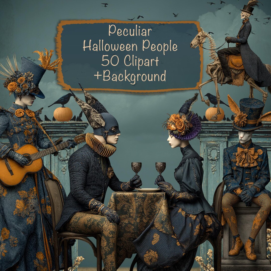 Peculiar Halloween Characters: 50 Clipart PNG + 15 Backgrounds, DIY ...