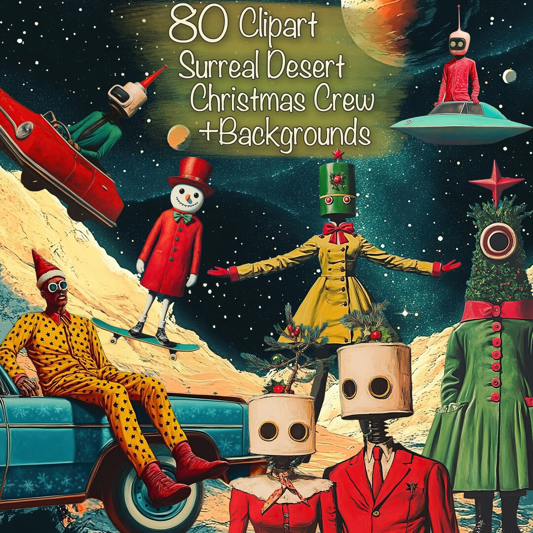 80 Surreal Christmas Desert Characters + 20 Backgrounds, Scrapbook Kit ...