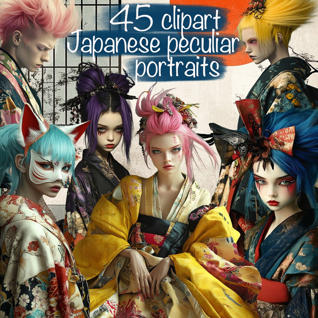 45 Japanese Peculiar People Portraits Clipart Bundle + 20 Backgrounds ...