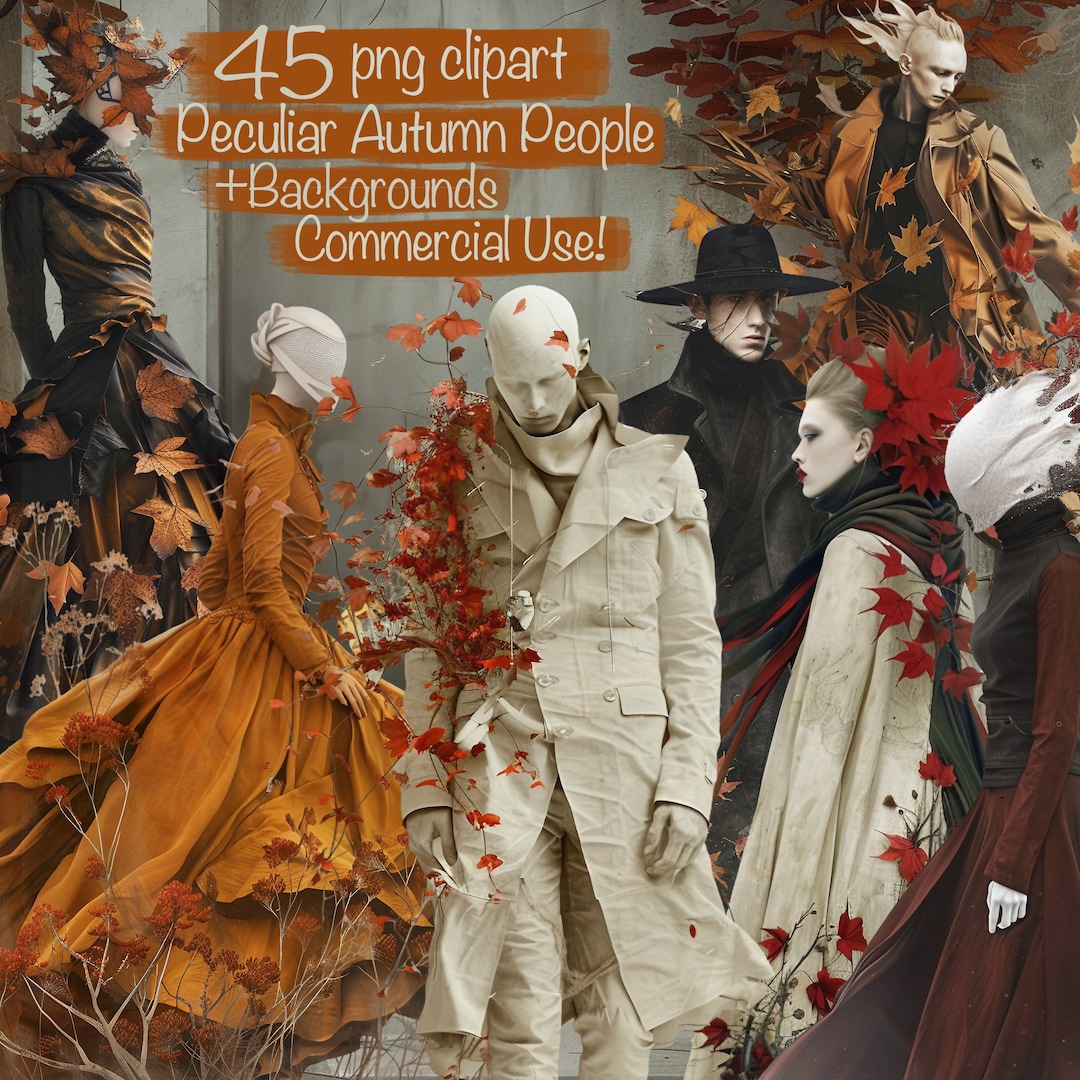 45 Peculiar Autumn People + Backgrounds, for Cards, Junk Journal ...