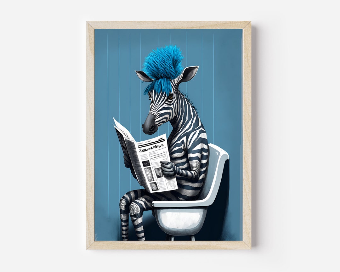 Zebra on Toilet Funny Bathroom Art Humour Art Print Animal - Etsy