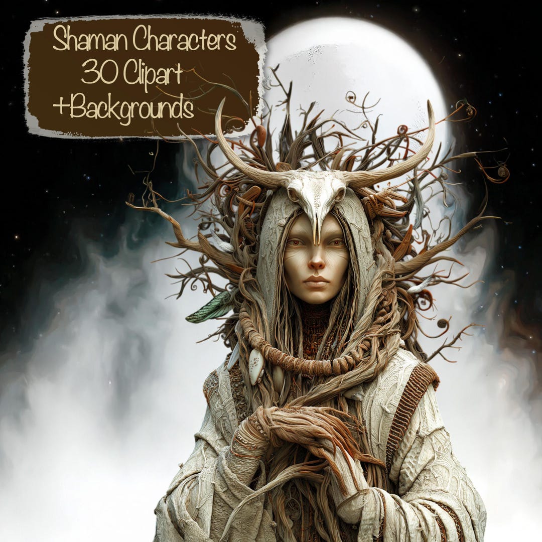 Shaman Characters 30 PNG + 15 Backgrounds, DIY, Cards, Junk Journal Kit ...