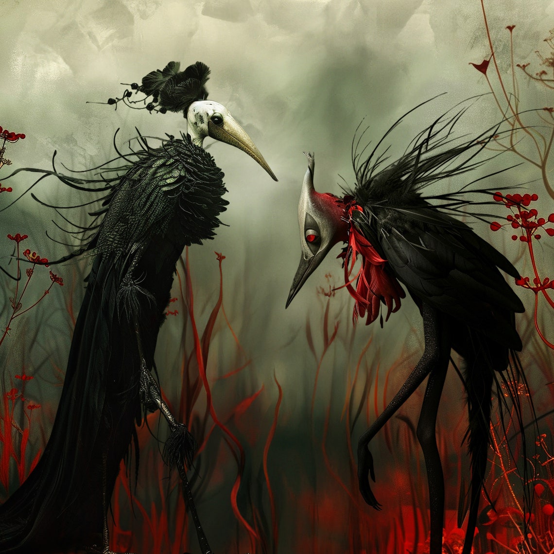 40 Bizarre Surreal Creepy Birds Clipart Png + 15 Backgrounds - for Card ...