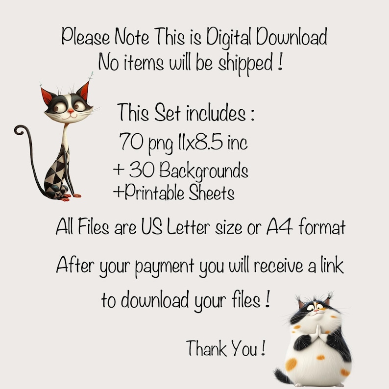 Whimsical Cat Crew 70 Clipart Bundle + 30 Backgrounds + Sheets, DIY ...