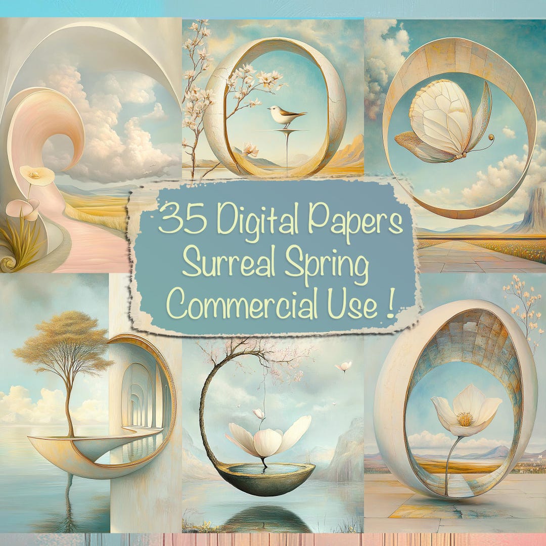 Surreal Spring Dreamscape, 35 Digital Papers, DIY Card Making, Junk ...