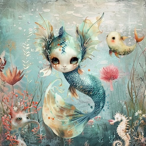 80 Whimsical Under the Sea Creature's Clipart PNG + Backgrounds ...