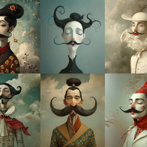 World of Mustache, 55 Portraits of Whimsical Surreal Man With Mustache ...