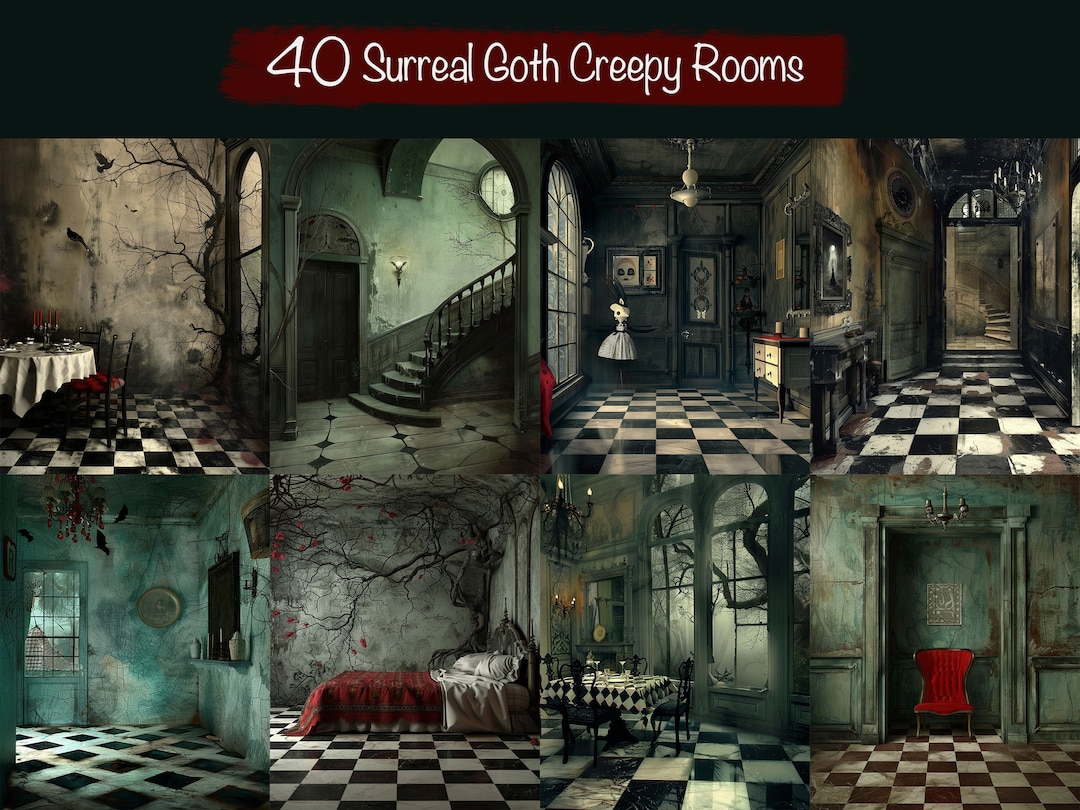 40 Surreal Gothic Creepy Rooms, Digital Papers Backgrounds, Paper Pack ...