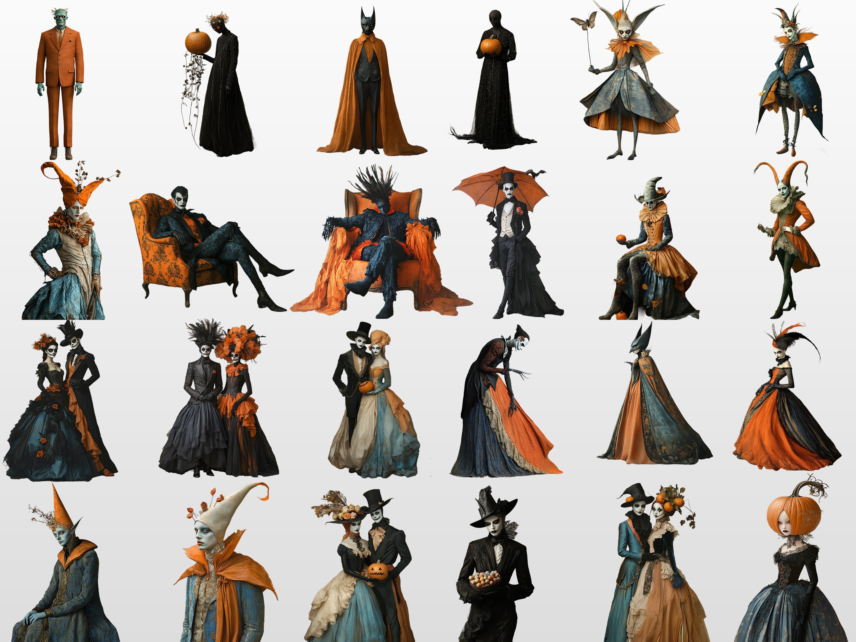 Big Bundle 101 Surreal Peculiar Halloween Characters + 30 Backgrounds ...