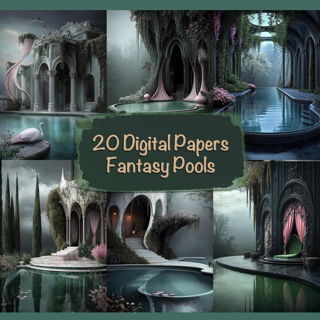 20 Surreal Fantasy Pools Digital Papers Backgrounds, DIY Card Making ...