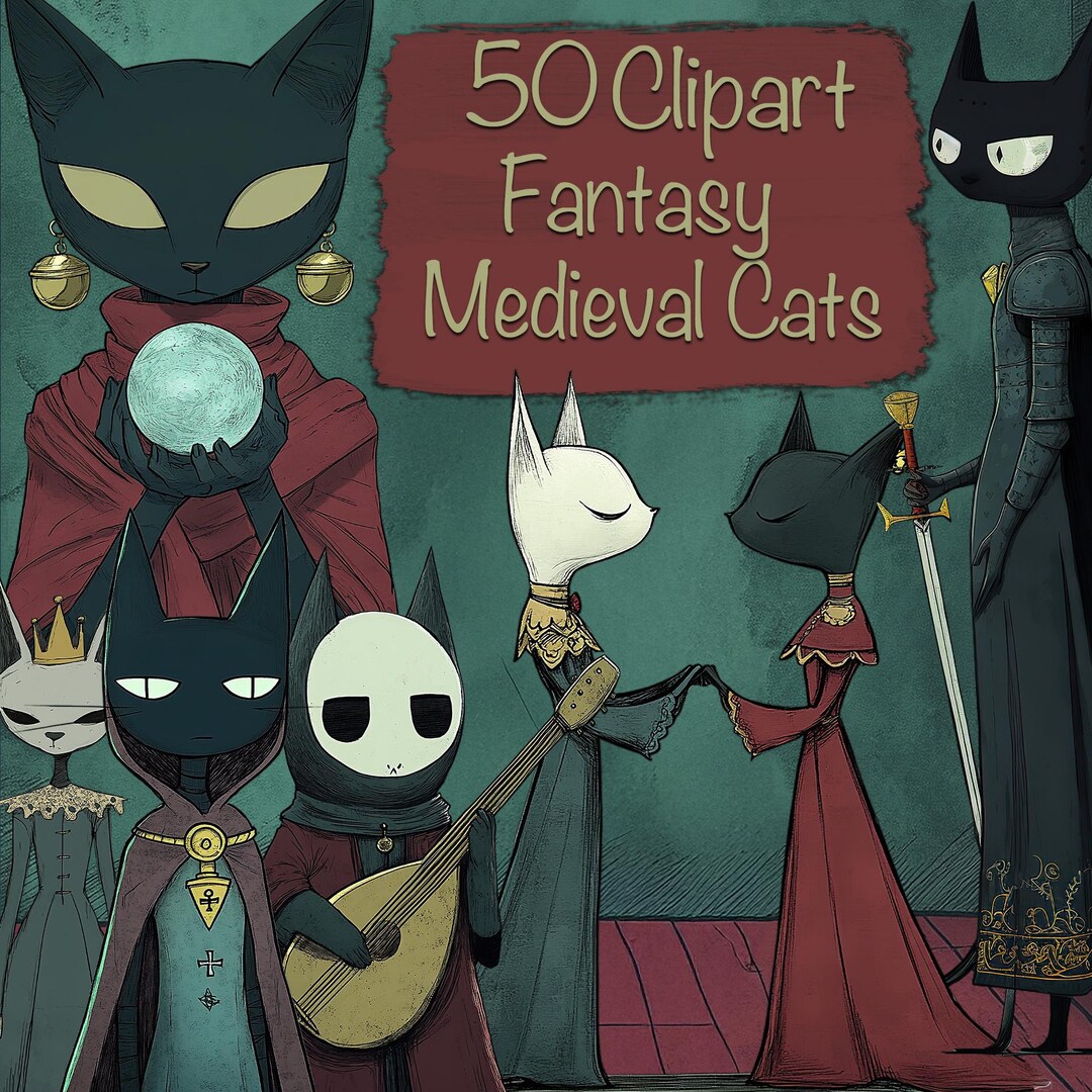 50 Png Medieval Fantasy Cats Characters Bundle + 20 Backgrounds, DIY ...