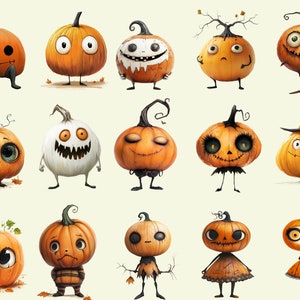 Whimsical Halloween Funny Pumpkins Clipart Bundle 30 Cute Designs, for ...