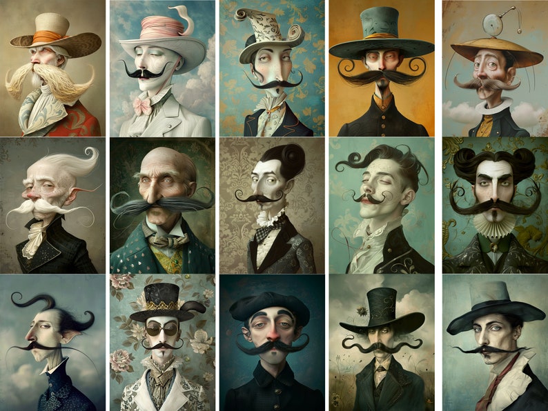 World of Mustache, 55 Portraits of Whimsical Surreal Man With Mustache ...