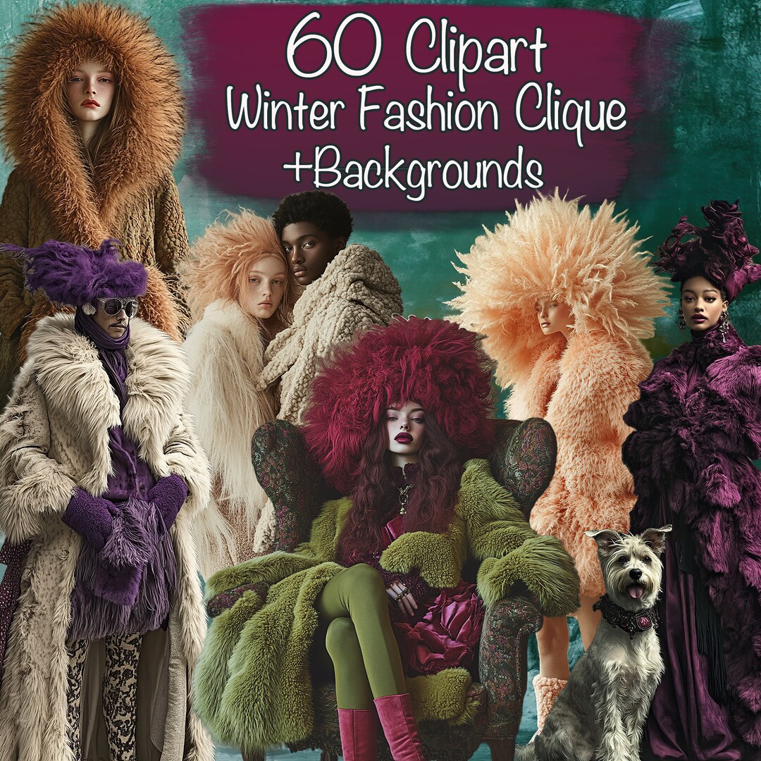 Winter Fashion Peculiar People 60 Clipart Bundle + 25 Backgrounds, for ...