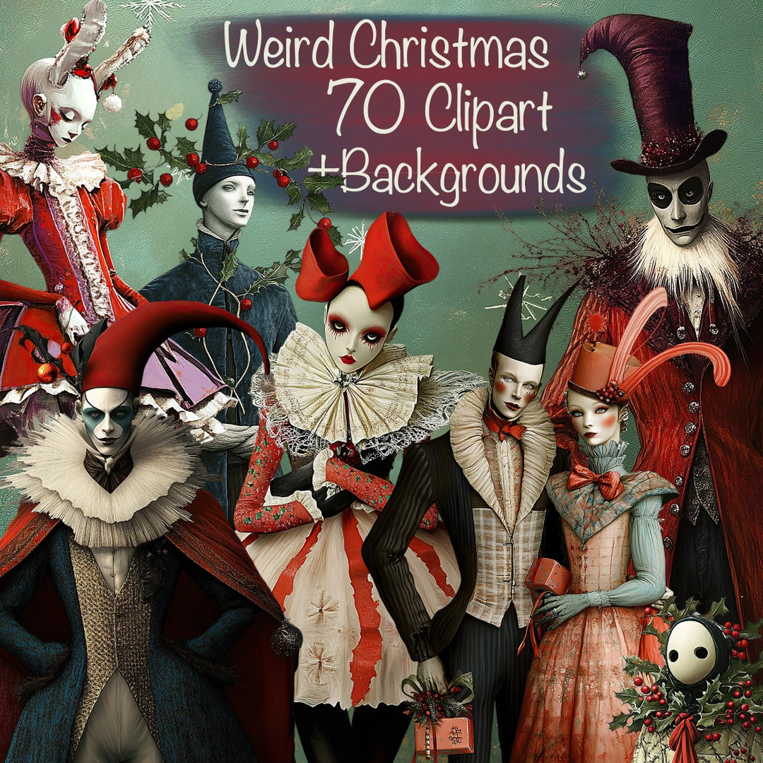 70 Weird Christmas Characters Bundle + Background, DIY, Scrapbook Kit ...