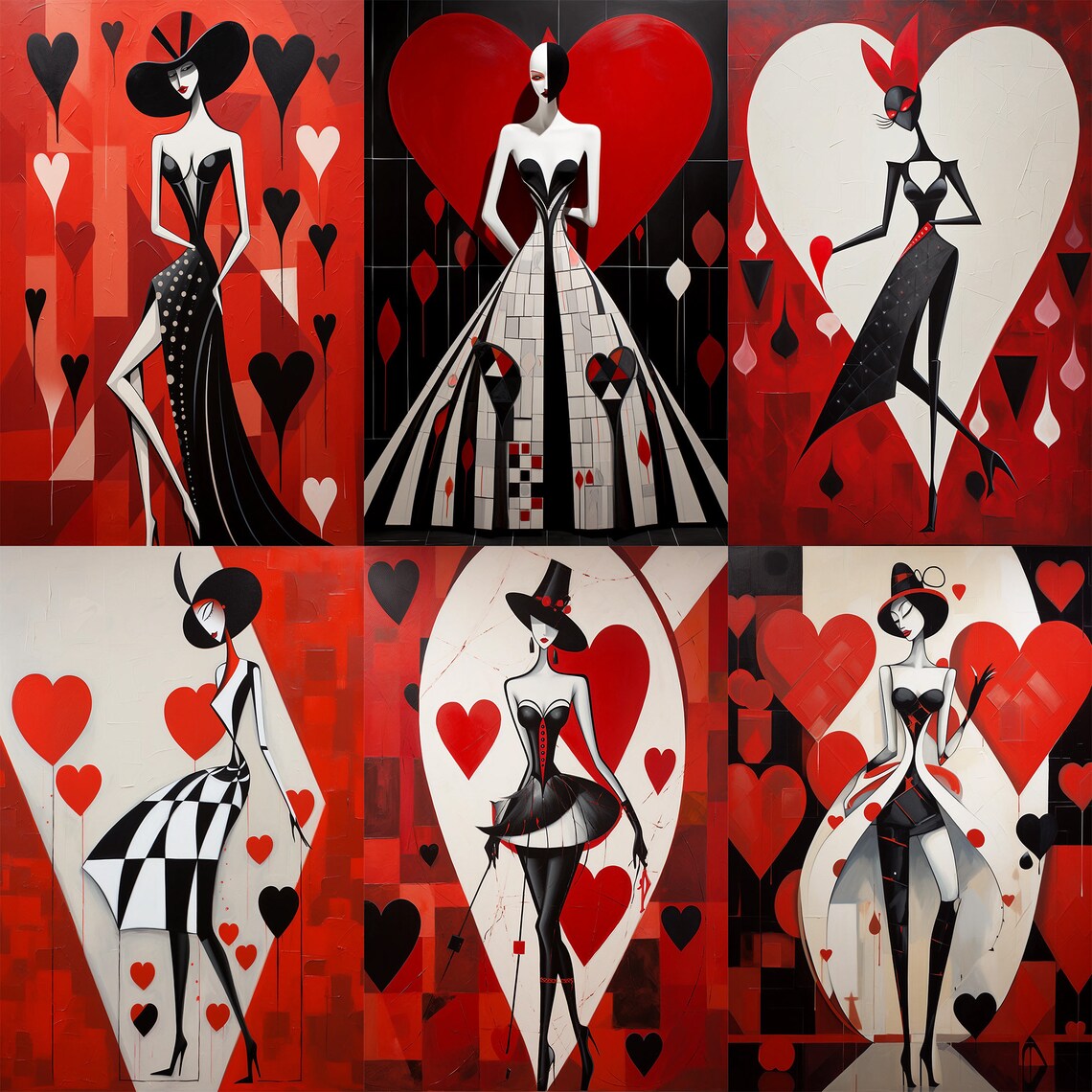 30 Quirky Queen of Hearts Digital Papers - DIY Card Making, Junk ...