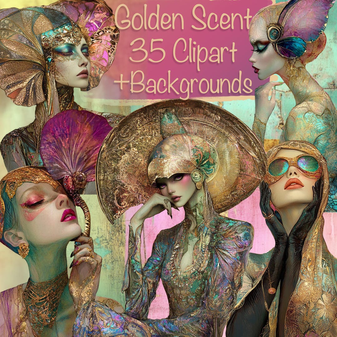 Golden Scent Portraits Part 1 - 35 PNG + 10 Backgrounds - DIY, Cards ...