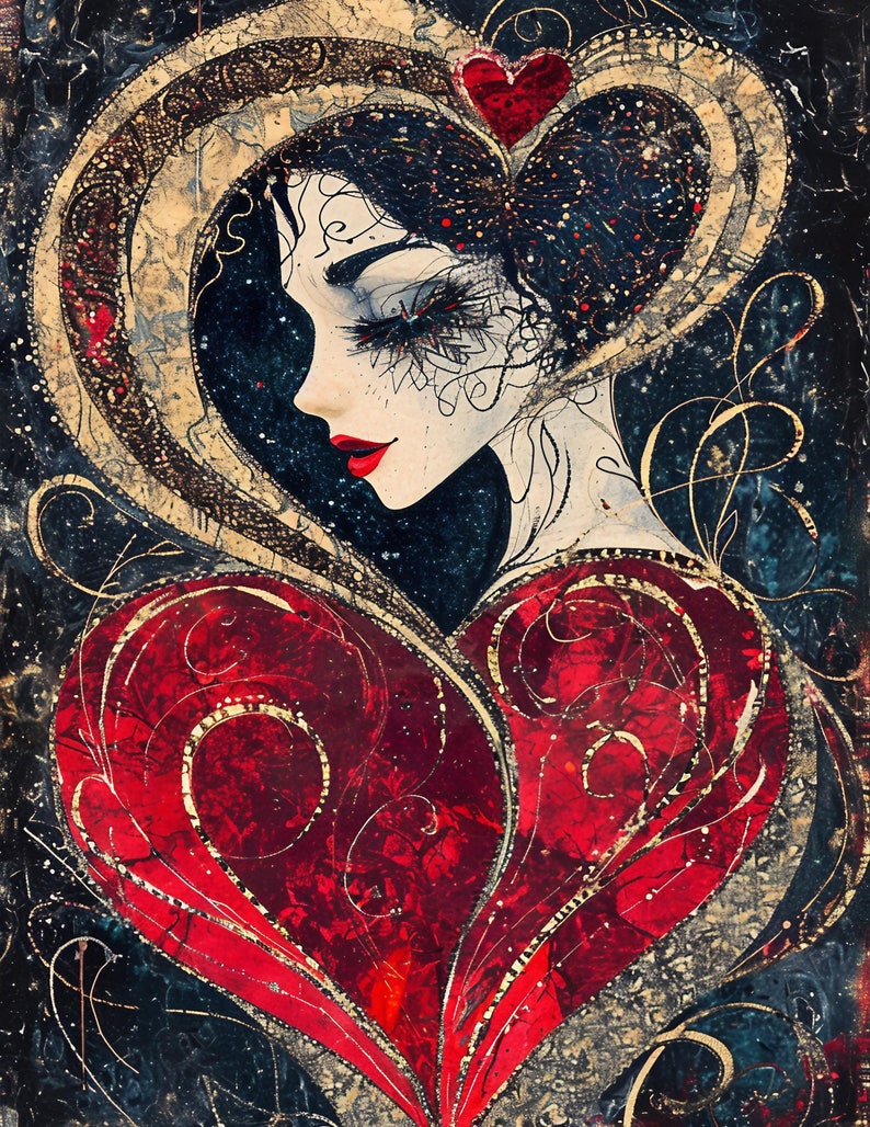 30 Quirky Queen of Hearts Digital Papers - DIY Card Making, Junk ...