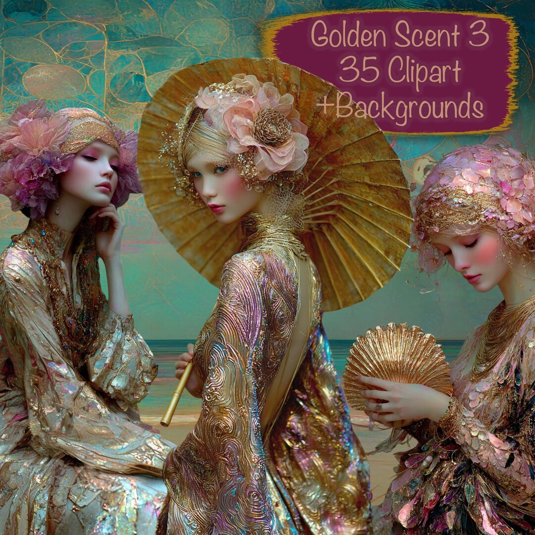 Golden Scent Portraits Part 3 - 35 PNG + 15 Backgrounds - DIY, Cards ...