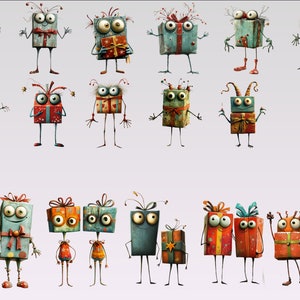 40 Whimsical Christmas Presents Characters Bundle + 15 Background, DIY ...