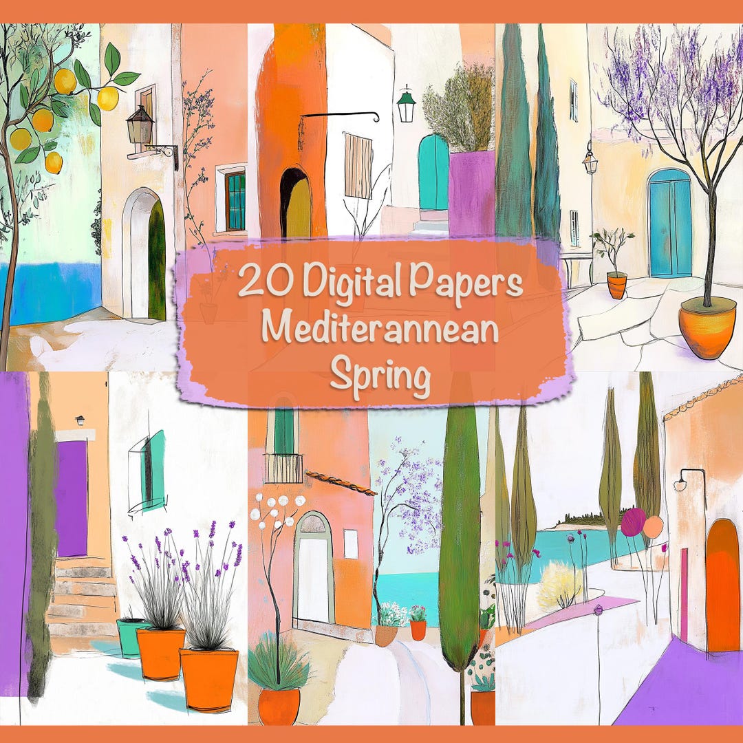20 Mediterranean Spring Digital Papers Bundle, DIY Card Making, Junk ...