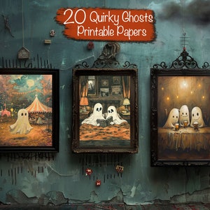 Halloween Ghosts Printable Paper Bundle - 20 Whimsical and Quirky ...