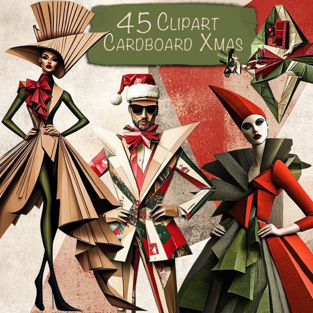 45 Png Christmas Cardboard Characters Bundle + 15 Backgrounds, DIY ...