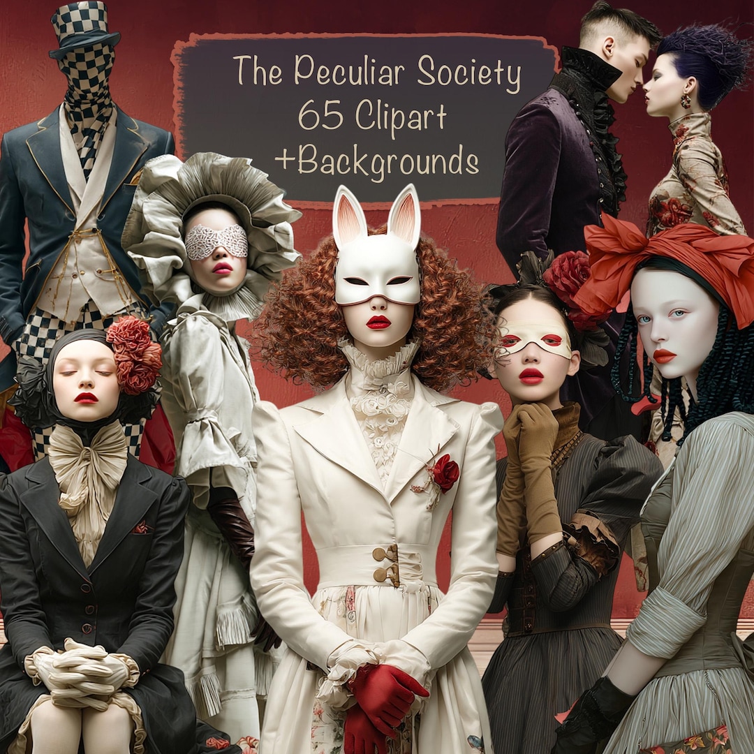 Peculiar Society 65 Clipart + 30 Backgrounds, Cards, Junk Journal Kit ...