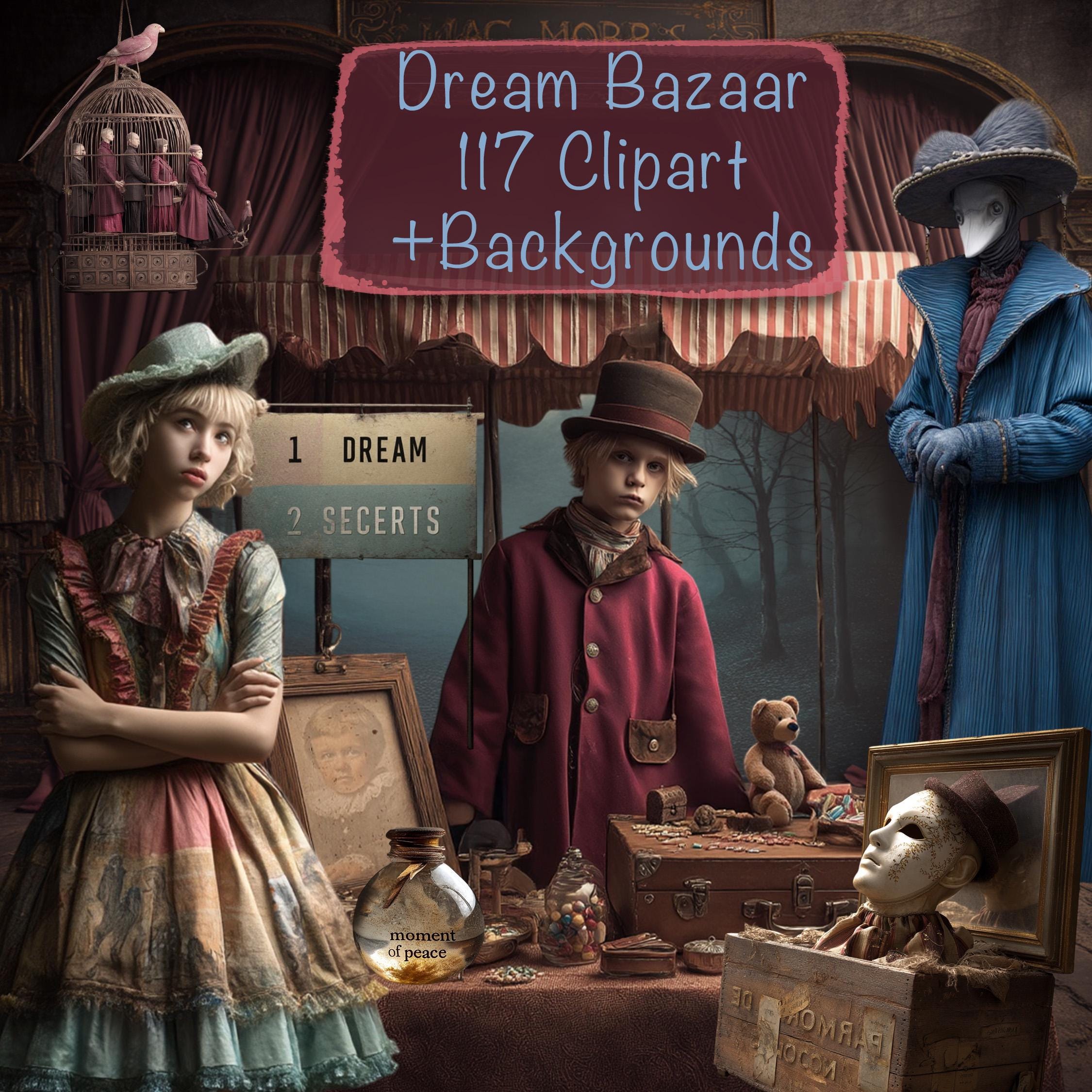 Whispering Dream Bazaar Clipart, 117 Clipart + 30 Backgrounds, DIY Card ...