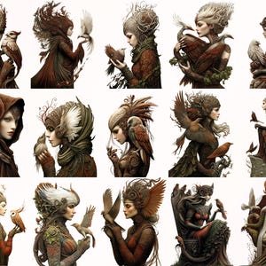 Bird Guardian Characters 35 Clipart + 10 Backgrounds, DIY Card Making ...