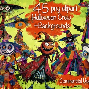 Vibrant Halloween Clipart Pack - 45 Whimsical Designs and 15 ...