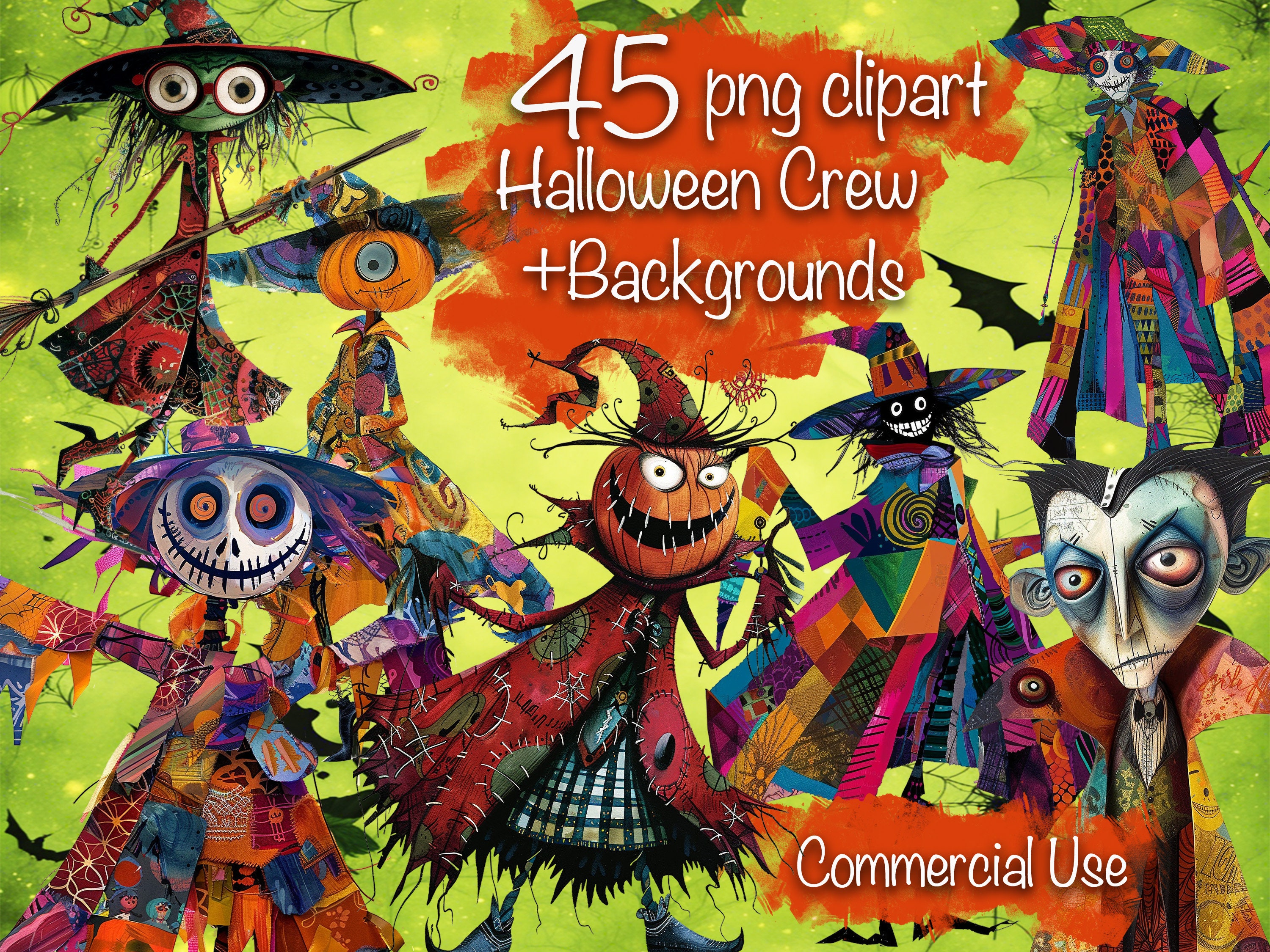 Vibrant Halloween Clipart Pack - 45 Whimsical Designs and 15 ...