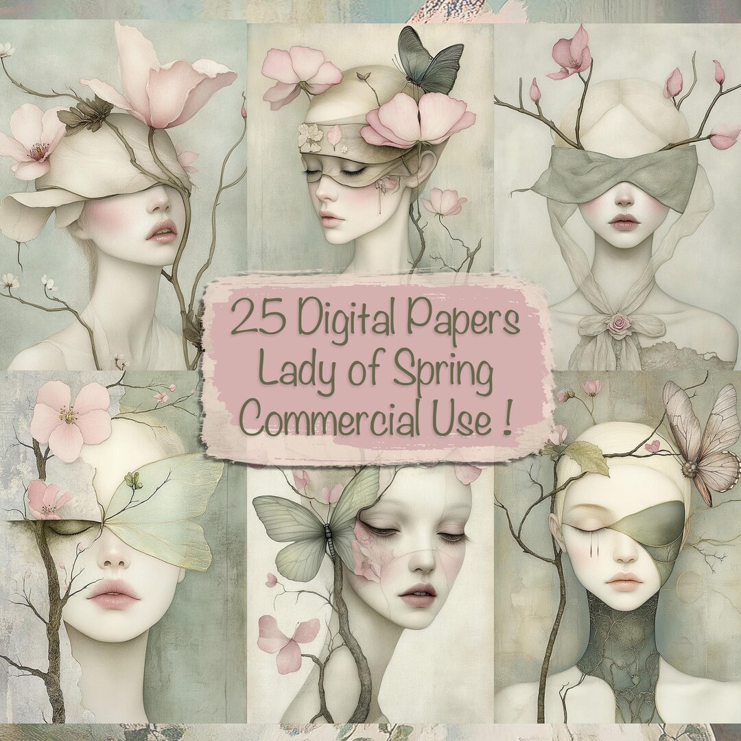 25 Lady of Spring Digital Papers, DIY Card Making, Junk Journal ...