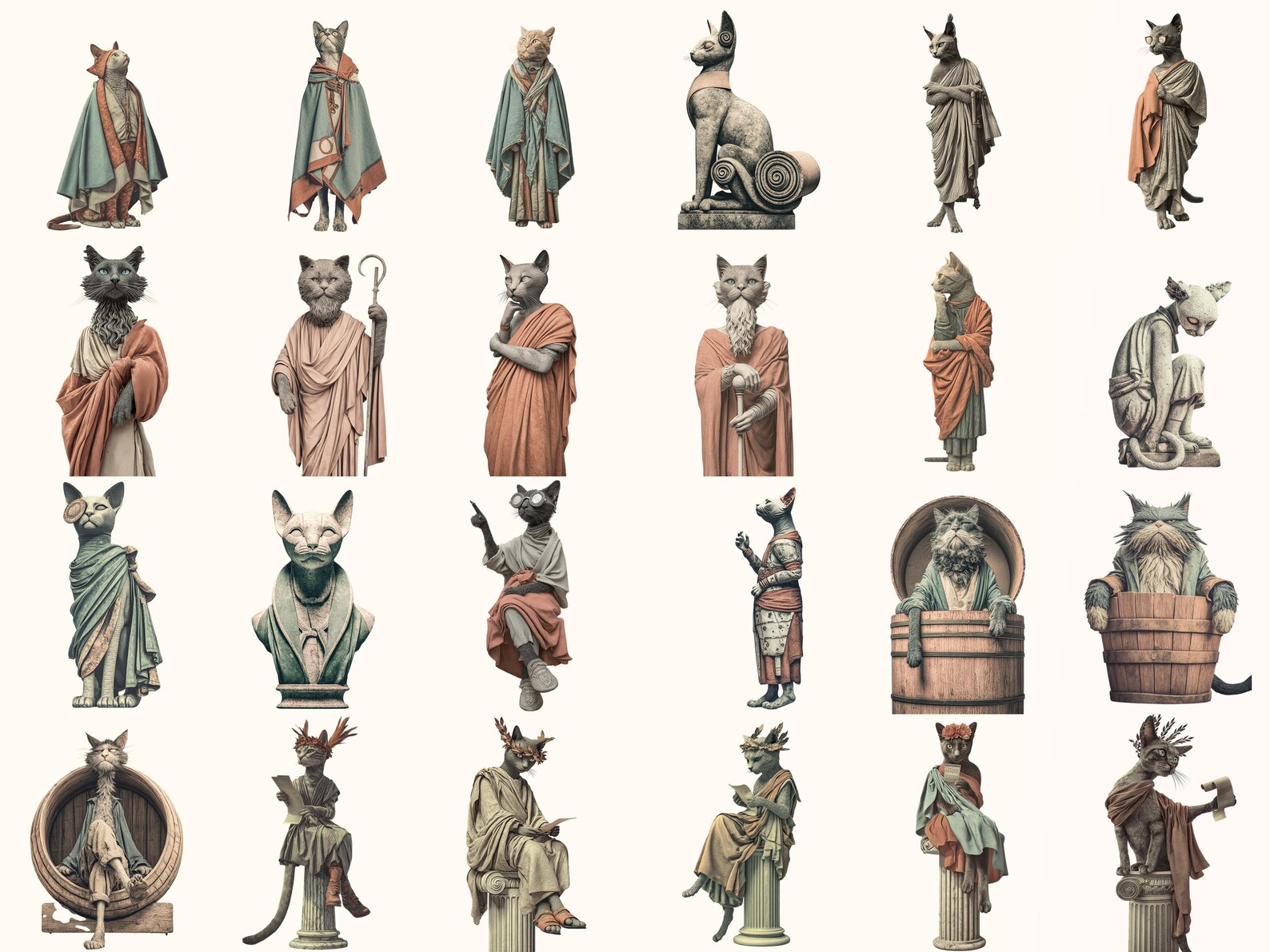 55 Whimsical Cat Philosophy Clipart + 30 Backgrounds, Scrapbooking Kit ...