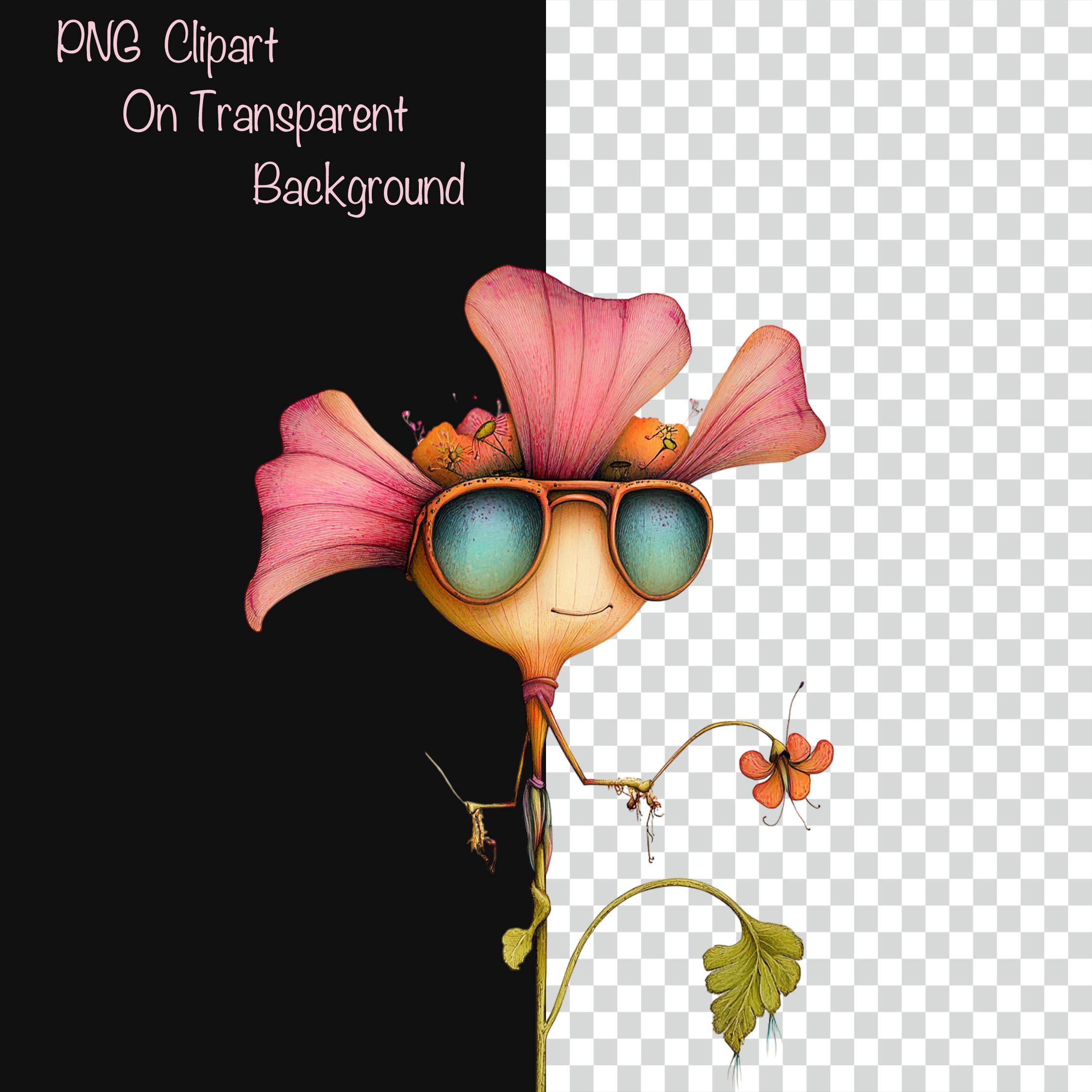Quirky Flower Characters 45 PNG + 15 Backgrounds, DIY, Cards, Junk ...