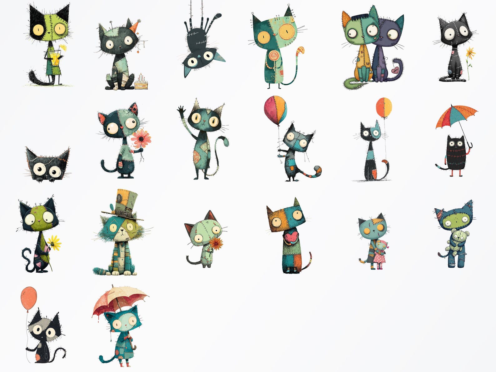 Patchwork Cats Clipart Bundle: 45 PNG Images + 15 Backgrounds ...