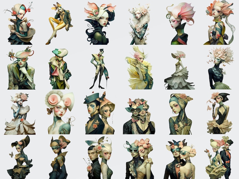 70 PNG Peculiar Spring Characters Clipart + 20 Backgrounds, DIY Card ...