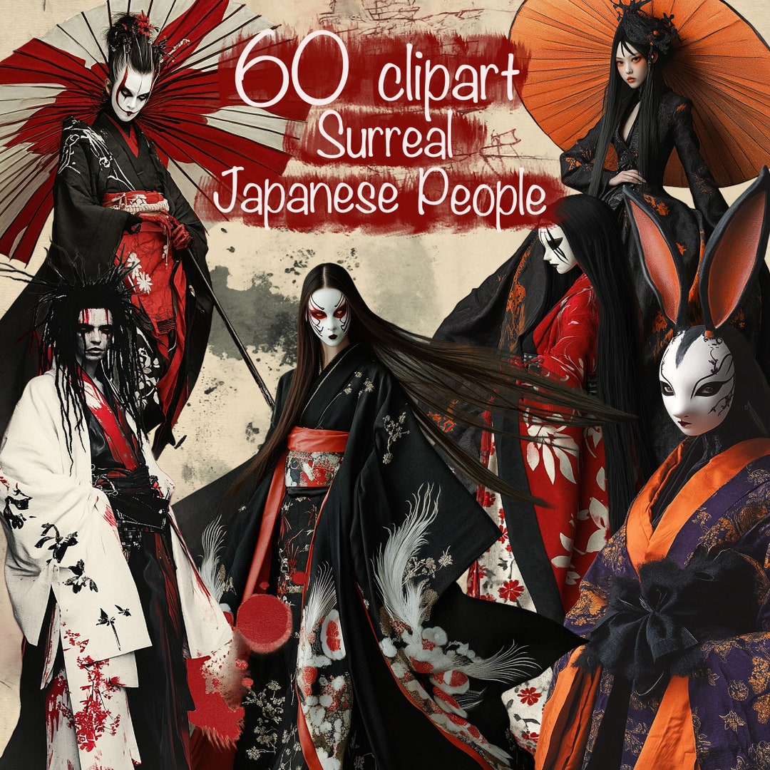 Japanese Surreal People 60 Clipart Bundle + 20 Backgrounds - for Cards ...