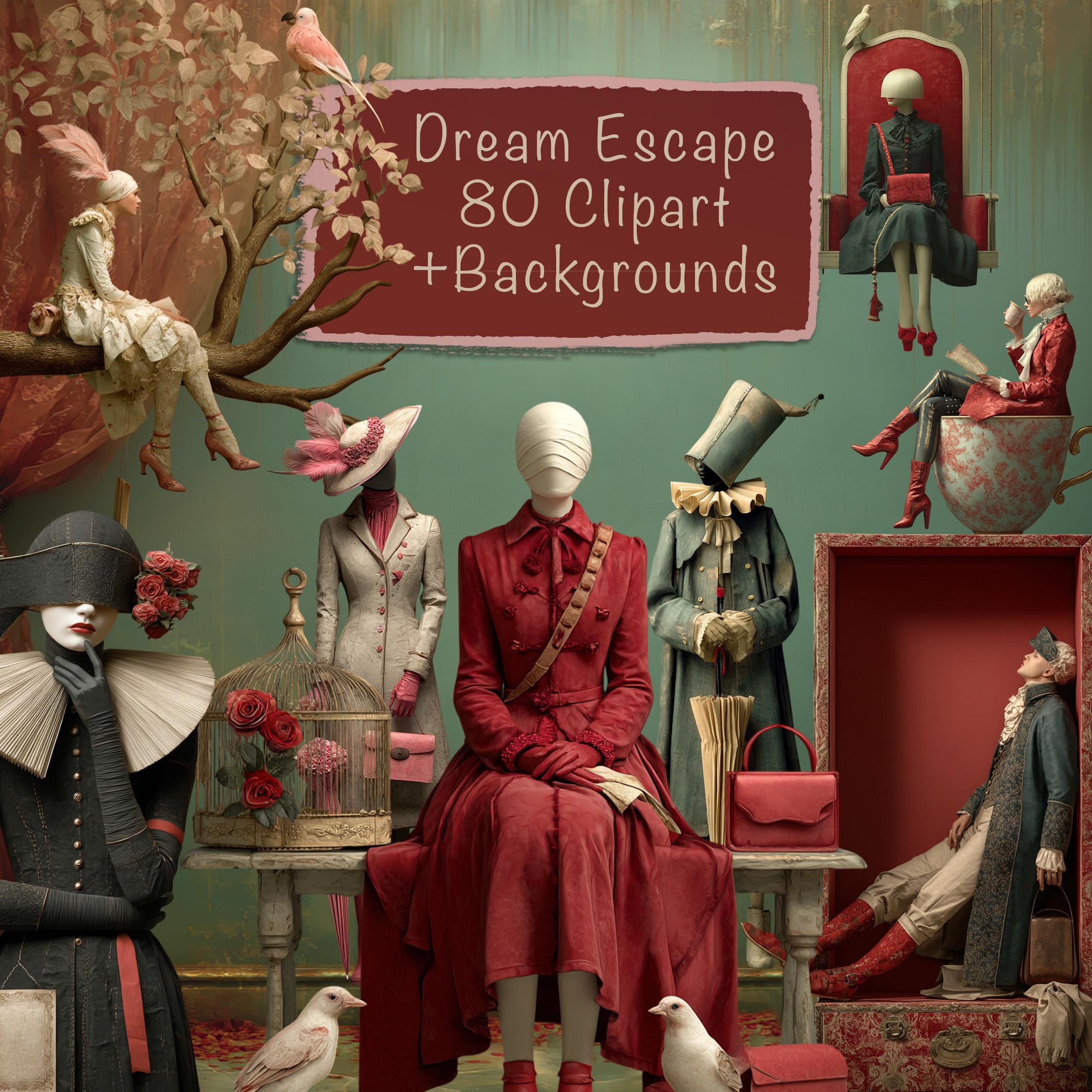 Dream Escape Characters, 80 Clipart Bundle + 20 Backgrounds, for Cards ...