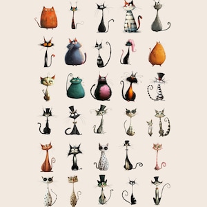 Set of 70 Quirky Whimsy Cats Png 30 Backgrounds Sheets, Card Making ...