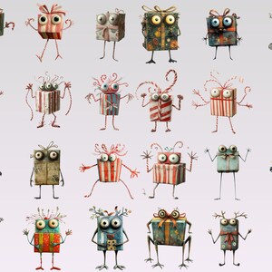 40 Whimsical Christmas Presents Characters Bundle + 15 Background, DIY ...