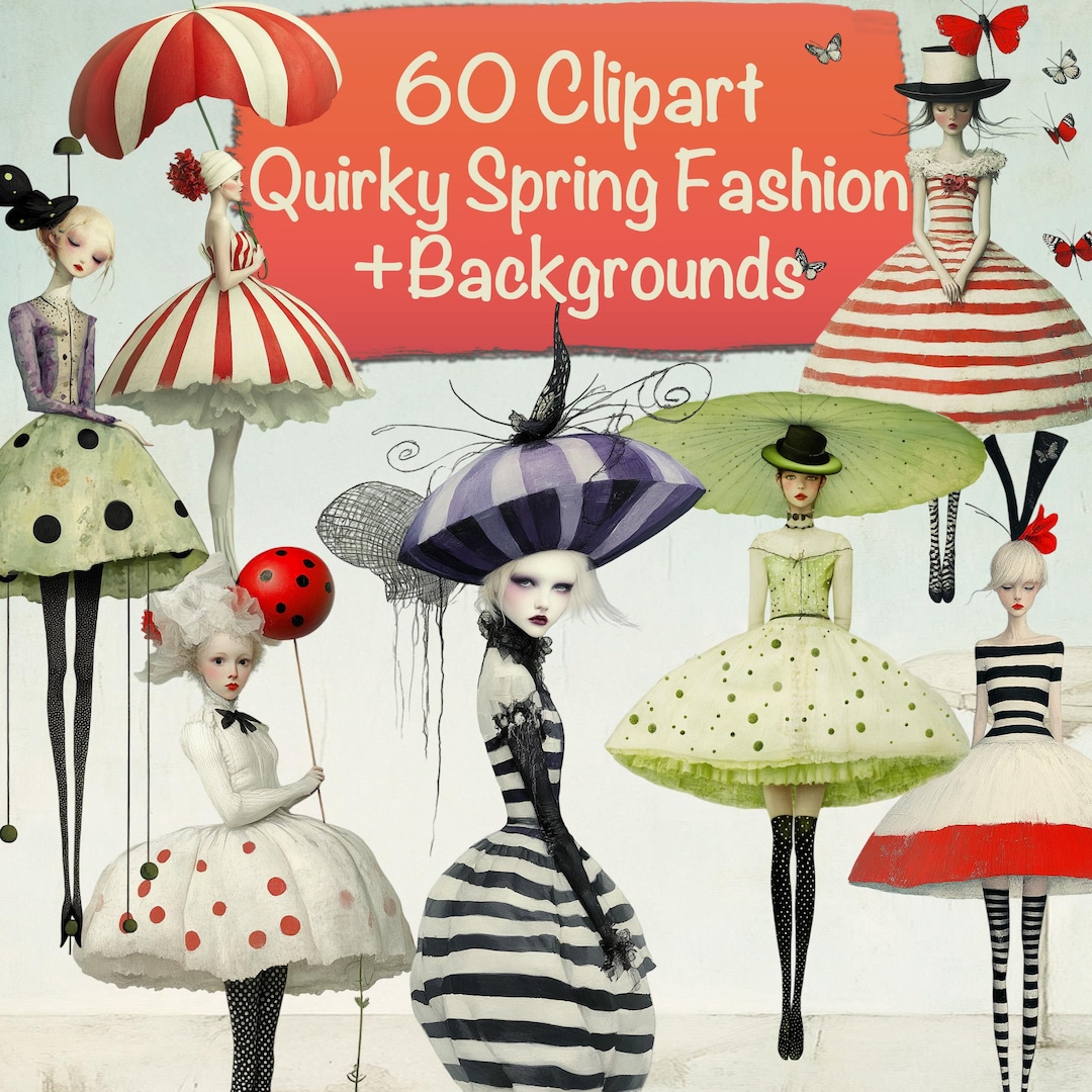 60 Peculiar Spring Fashion Woman Clipart Bundle, + 16 Backgrounds, DIY ...