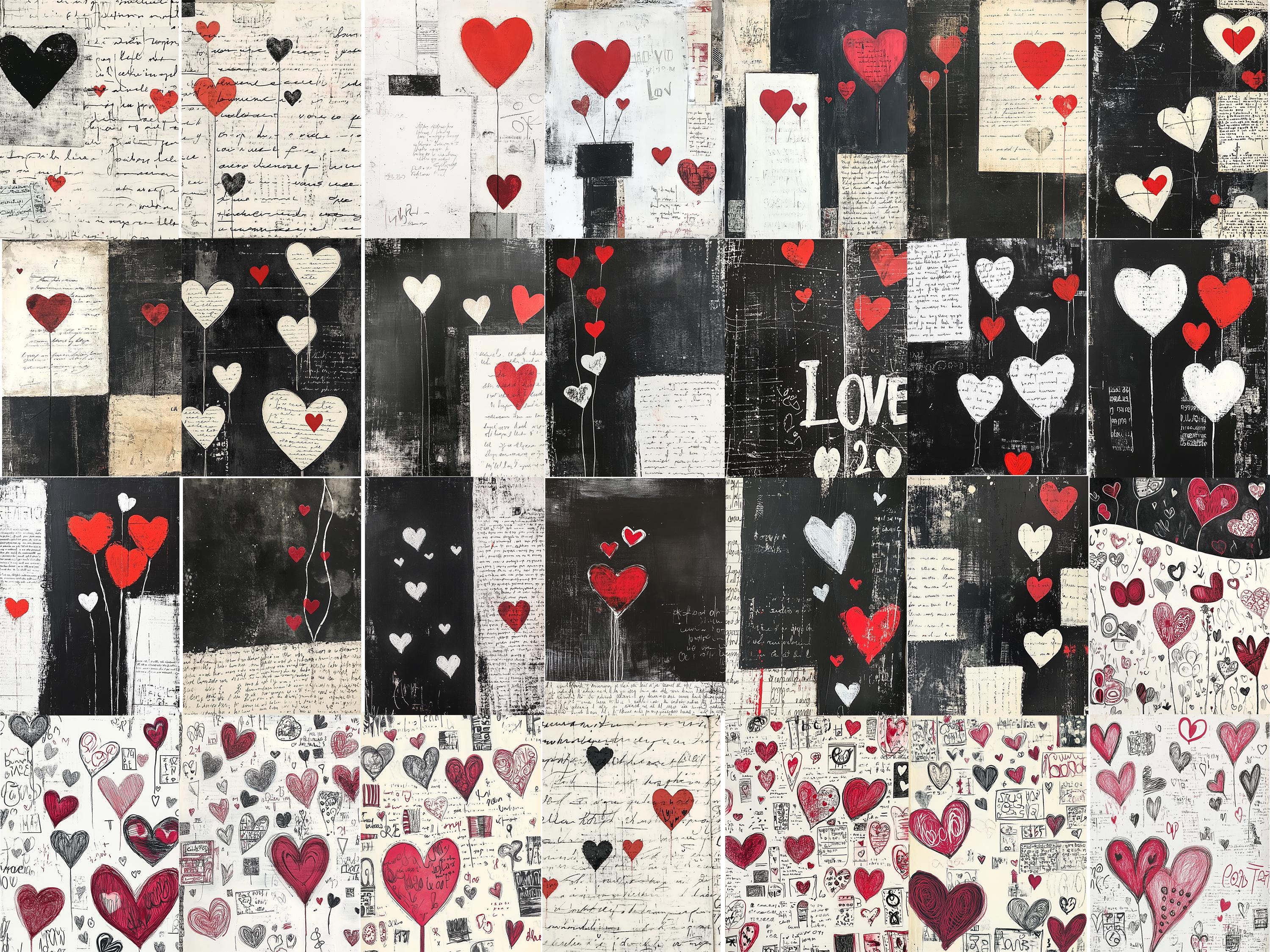 45 Valentine Love Notes Digital Papers Bundle, DIY Card Making, Junk ...