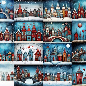 Set of 40 Whimsical Christmas Houses - Digital Backgrounds, Junk ...