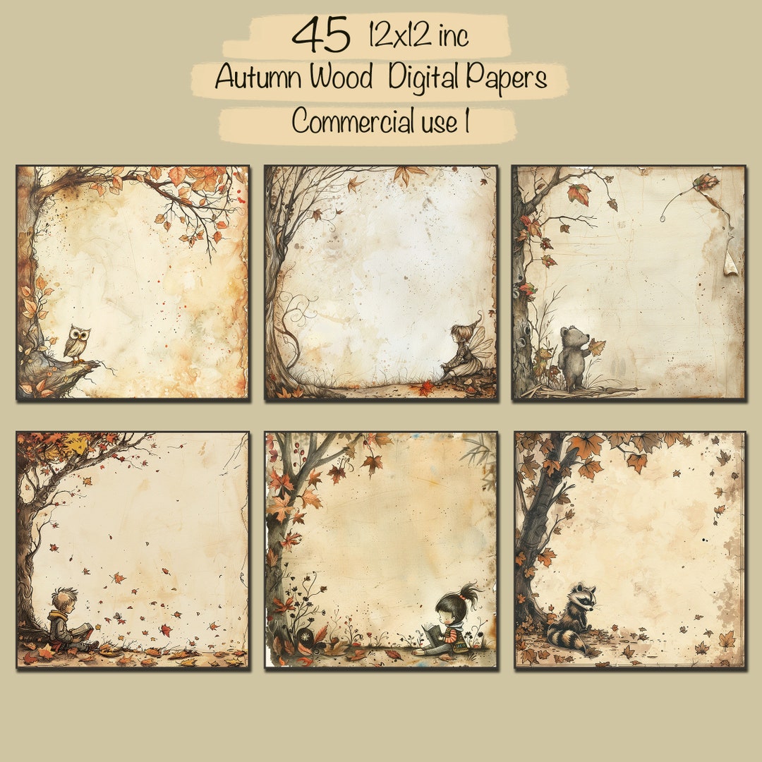 45 Minimalist Autumn Wood Digital Paper Pack - for DIY Cards, Scrapbook ...